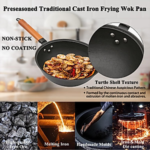 Nonstick Frying Wok Pan Hybrid, 10 Inch Preseasoned Deep Stir Fry Pan Skillet with Glass Lid, Traditional Chinese Cast Iron Wok, No Coated Saucepan for Induction, Electric, Gas, Grill Stoves