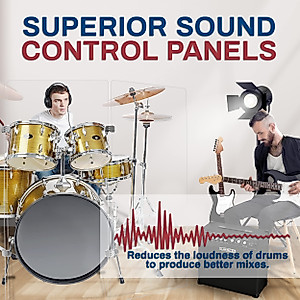 PENNZONI Drum Shield 4ft w/Chrome Hinges, Comes w/ 4 Drum Panels, & 6 Chrome Hinges, Premium Clear Acrylic Panels, Drum Screen