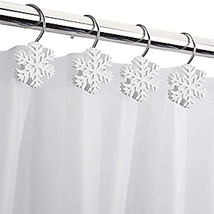Shower Curtain Hooks, Snowflake Shower Curtain Rings Christmas Shower Curtain Hooks for Winter Bathroom Restroom(Snow)