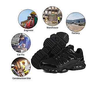 Steel Toe Shoes for Men Women Composite Toe Sneakers Safety Work Lightweight Comfortable Air Cushion Black Wide Utility Indestructible Industrial Construction Zapatos de seguridad para Hombres Mujer