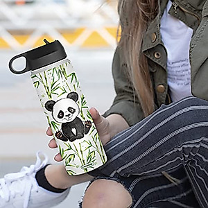 wowcugi Personalized Panda Pattern Design Water Bottle for Women Girls Kids Sports Bottles 12oz 18oz 32oz Insulated Stainless Steel Travel Cup Birthday Christmas Back To School Gift for Animal Lovers