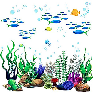 Under The Sea Wall Decals Coral Reef and Seaweed, Ocean Wall Decals Stickers, Undersea Decor Stickers, Underwater Sea Wall Stickers for Toddler Baby Nursery Living Room Office (Classic Style)