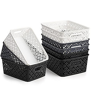 ZEAYEA 9 Pack Plastic Storage Basket, Small Pantry Organizer Bins, Shelf Baskets with Handles for Cabinets Bedroom Kitchen Bathroom office Countertop Closet, 9.8" L x 7.8" W x 4" H