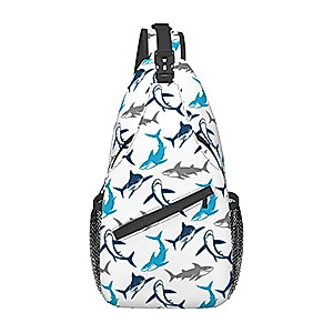 Shark Print Sling Bag Crossbody Backpack Elegant Seamless Pattern with Abstract Shark Silhouettes Gym Sports Travel Hiking Daypack Cute Animal Print Chest Bag Shoulder Bag for Women Men