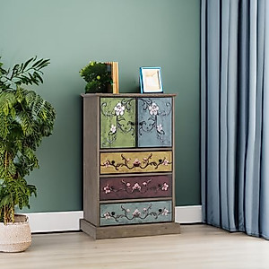 FINETONES Wood Dresser Chest of Drawers, Tall Dresser Boho Dresser with Drawers and Doors, 16.1D x 23.6W 42.3H Inch Wood Dresser Accent Dresser for Home Office