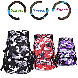 Ladyzone Camo School Backpack Lightweight Schoolbag Travel Camp Outdoor Daypack (Camouflage Blue（NS）)