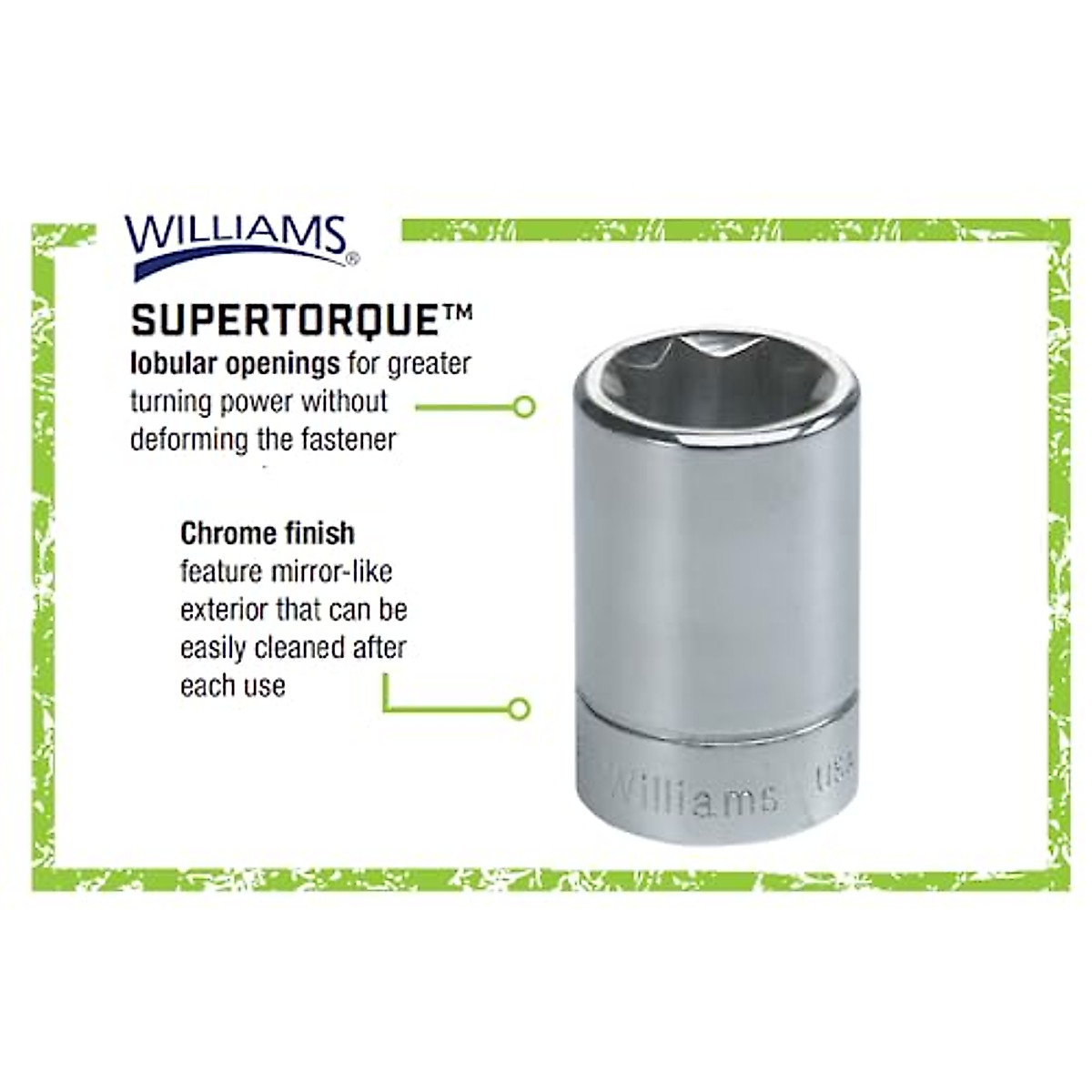 Williams JHWBD-812 SuperTorque 3/8-Inch Drive Shallow 8-Point 3/8-Inch Socket with Lobular Openings and Chrome Finish