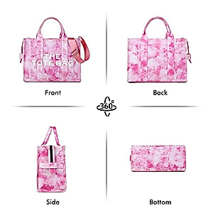 JQAliMOVV Canvas Tote Bag for Women - Travel Tote Bag Purse with Zipper Fashion Shoulder Crossbody Bag Handbag (Pink)