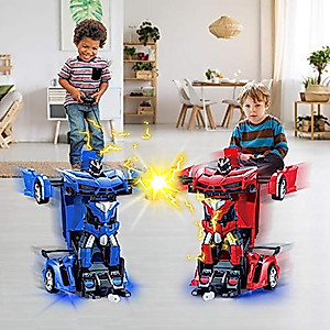AMENON Remote Control Transform Car Robot Toy for Boys Kids Teens Toys with Lights RC Car 2.4Ghz 1:18 Rechargeable 360°Rotating Race Car Toys Gifts for Kids Girls Party Favors (Red)