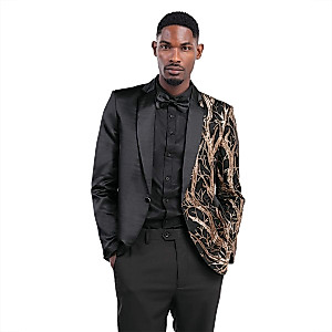 Mens Stylish Dinner Tux Dress Blazer Gold Sequin Slim Fit Suit Jacket Sport Coat XX-Large