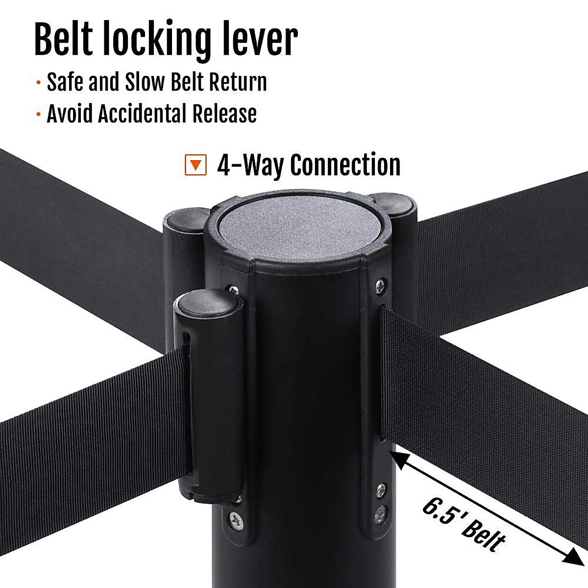 Yaheetech 8-Pack Retractable Belt Stanchion Set with 6.5FT Black Retractable Belt Crowd Control Barriers Queue Barriers Security Pole Posts