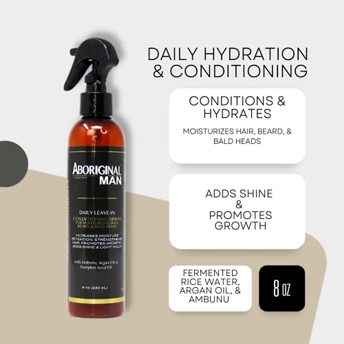 Curls & Potions ABORIGINAL MAN DAILY CONDITIONING SPRAY MOISTURIZING RICE WATER FOR HAIR GROWTH FOR MEN LEAVE IN FOR BEARD, HAIR, BALD HEAD CONDITIONER DRY, BRITTLE, FRIZZY HAIR