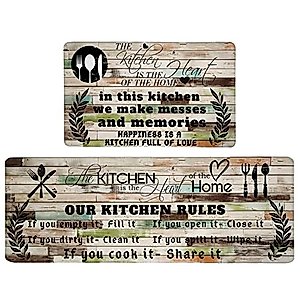 weesire Kitchen Mats for Floor Anti Fatigue Mats for Kitchen Floor Kitchen Rugs Farmhouse Style Memory Foam Kitchen Mat Cushioned PVC Leather Kitchen Rug Set, 17.3x28+17.3x47 inchs