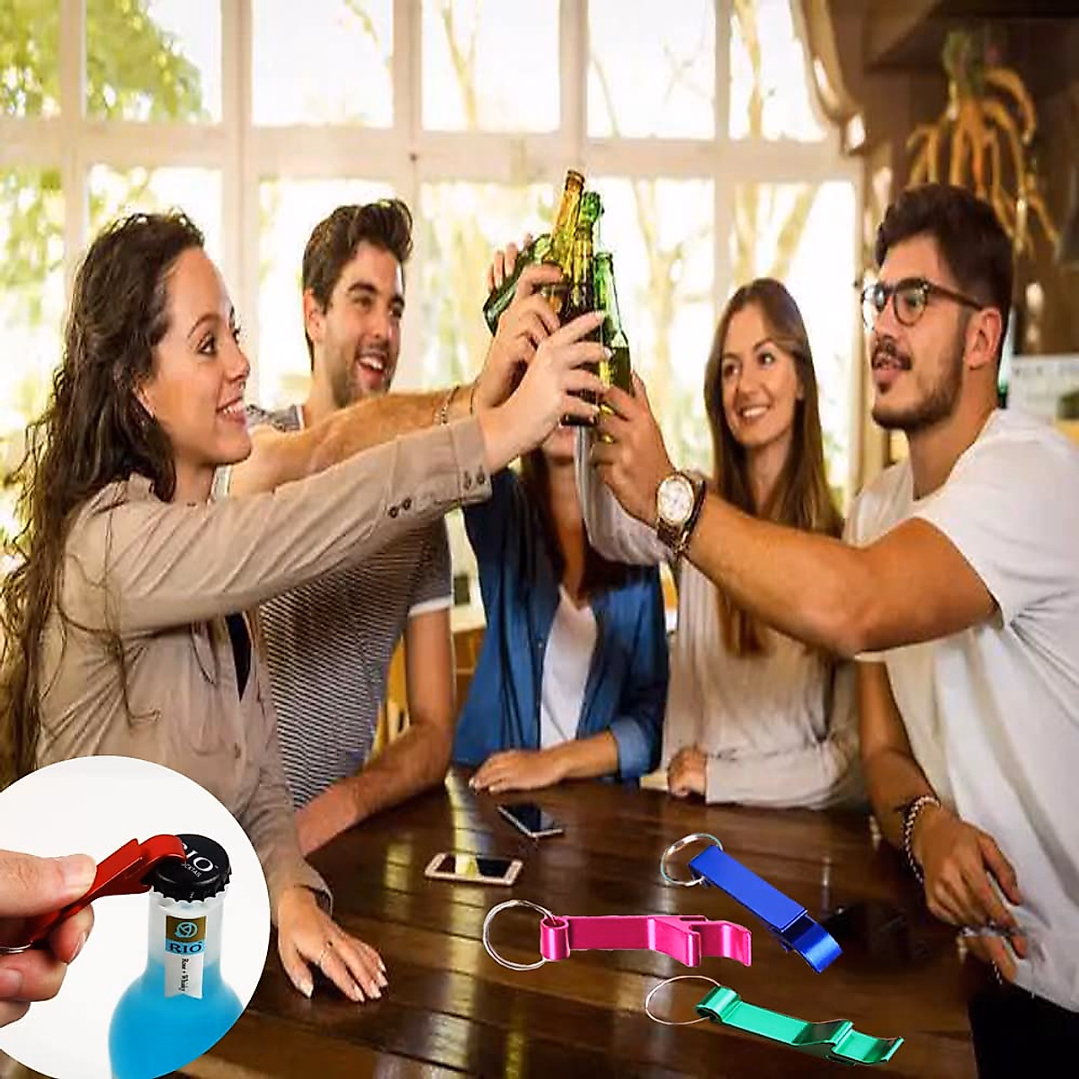 MTOMDY 200 Pieces Colored Aluminum Bottle Opener,Soda Beverage Beer Bottle Opener Keychain,Bottle Openers Aluminum Beer Bottle Opener Claw Beverage Keychain Ring for Kitchen/Wedding/Bar/Party