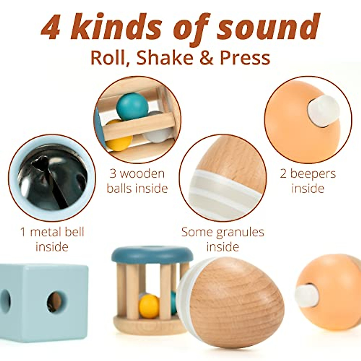 DUCKBOXX XX Wooden Rattles Toys Bundle (2 Pack) for Babies Ages 0m – 2yrs