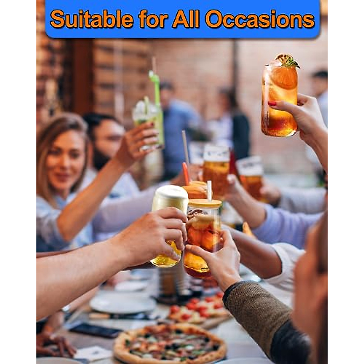 Yooler Glass Cups with Lids and Straws - 16oz Can Shaped Drinking Beer Glasses, Iced Coffee Cups, Cute Glass Tumbler with Straw and Bamboo Lid, Ideal for Cocktail, Whiskey, Gift (Set of 4)