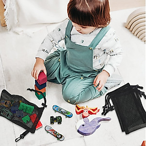 8 Pieces Black Mesh Drawstring Bags with Clips Small Nylon Storage Mesh Bags Shell Bag Dishwasher Net Bag for Jewelry Beach Collecting Toys Gifts Travel Kitchen Favor (33 x 40 cm/ 13 x 15.75 Inch)