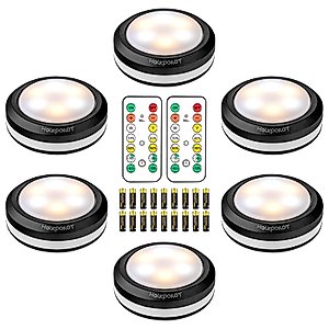 HOLKPOILOT Battery-Operated Night Lights Puck Lights with Control,Under Cabinet Lighting,Under Counter Light Battery Operated, Closet Light, Battery Led Lights(6Pack with 18Batteries)