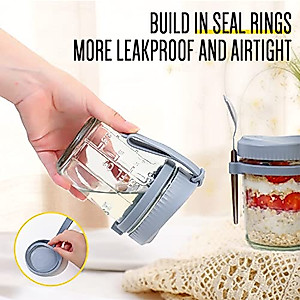 SMARCH Newest Overnight Oats Container with Lid and Spoon, 16 oz Glass Mason Jars with Lid, Upgrade Airtight Wide Mouth Oatmeal Jars for Meal Prep,Candy,Milk,Cereal,Fruit,Overnight Oats On The Go Container (White)
