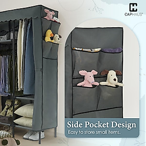 CAPHAUS 67-Inch Clothing Rack with Cover, Portable Closet Wardrobe, Covered Garment Rack for Hanging Clothes, 285LB Capacity Heavy-Duty Metal Frame Clothes Organizer Rack with Storage Shelves