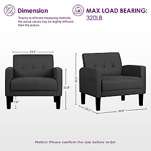 TYBOATLE Accent Chair, Living Room Chairs, Cozy Tufted Mid Century Modern Accent Chairs with Arms for Bedroom, Comfy Reading Arm Chair,Small Chairs for Small Spaces,Living Room,Office (1, Dark Grey)