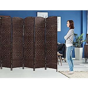 Room Divider 6 Ft Folding Wall Divider with Diamond Woven Fiber, Indoor Portable Room Partitions and Dividers for Room Separation,Rattan Room Dividers and Folding Privacy Screens,Brown(6 Panel)