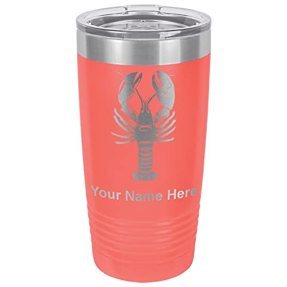 LaserGram 20oz Vacuum Insulated Tumbler Mug, Lobster, Personalized Engraving Included (Coral)