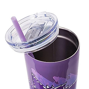 Silver Buffalo Pokemon Gengar Double-Walled Stainless Steel Purple Tumbler with Lid and Reusable Straw, 22 Ounces