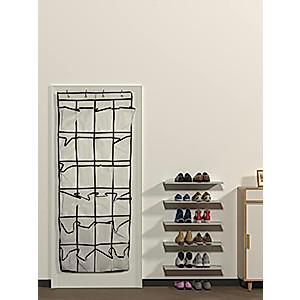SIEHAM Over the door shoe organizer 24 mesh pockets hanging shoe storage shoe rack for closet entryway bedroom bathroom storage room shoe rack (White fine mesh) (White fine mesh)