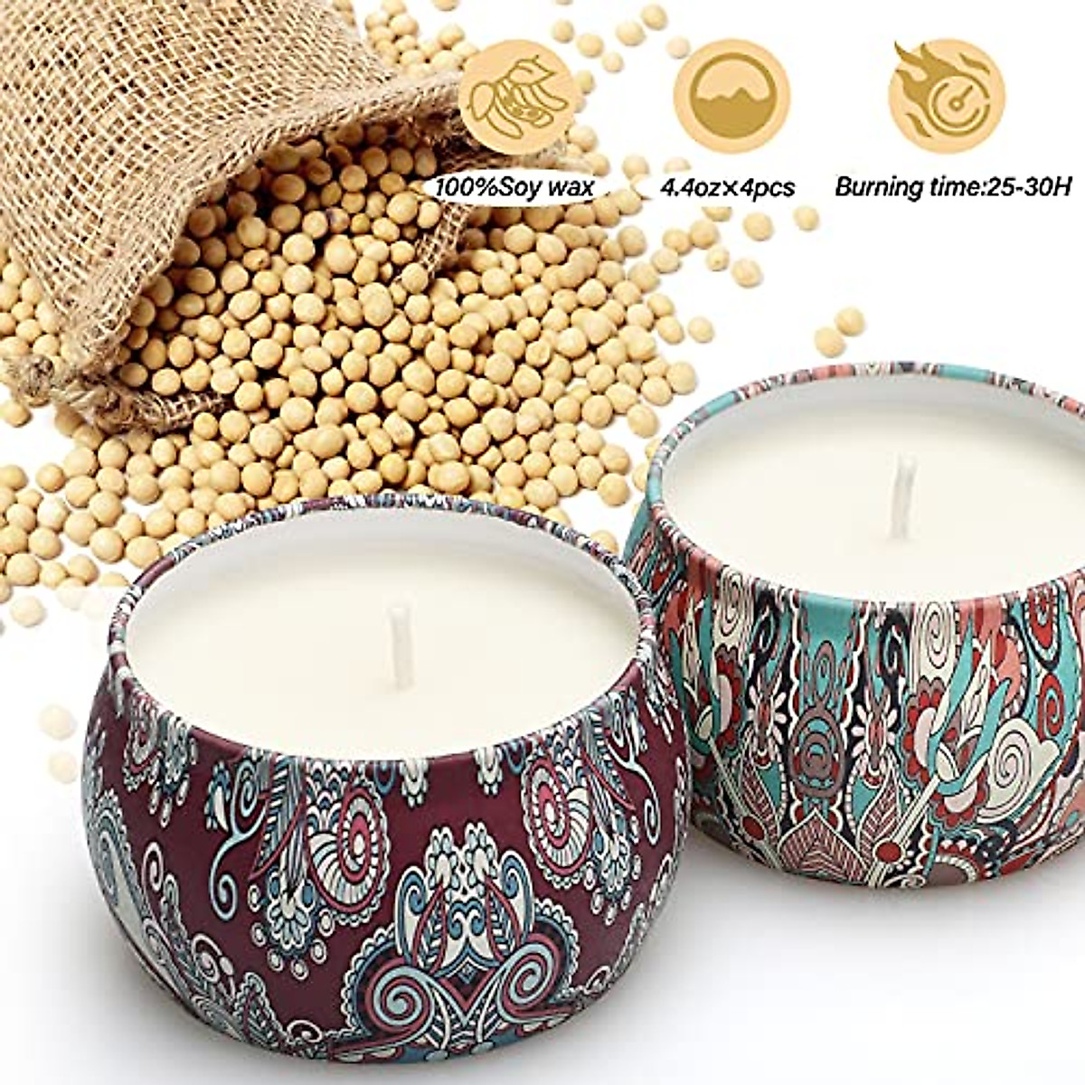 Scented Candles Gifts for Women Mom, 8% Essential Oil, 4 Pack Soy Candles for Home Scented, 120H Burning Time, Stress Relief Gifts for Girlfriend, Teacher, Mom, Anniversary, Birthday