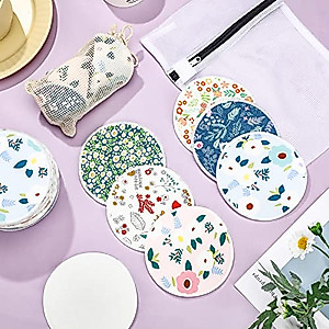 30 Pcs Reusable Breast Pads Bamboo Nursing Pads Absorbent Pads with Wet Bag and Laundry Bag Floral Breast Pads Charming Nipple Pads Nipple Covers for Breastfeeding Mom Gift, 6 Colors (Fresh Pattern)