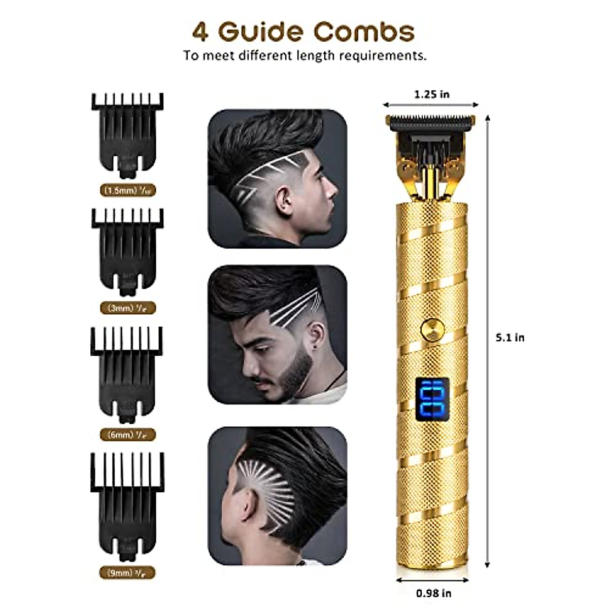 Qhou Hair Trimmer, Upgraded T Outline Clippers for Men, Cordless Electric Hair Trimmer Hair Cutting Kit with Hair Clippers Cordless Rechargeable Hair Cutter Shaving with LED Display
