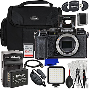 Ultimaxx Essential FUJIFILM X-S10 Mirrorless Camera Bundle (Black - Body Only) - Includes: 128GB Ultra Memory Card, 1x Replacement Battery, Ultra-Bright LED Light Kit w/Bracket & More (22pc Bundle)
