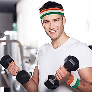 WILLBOND 3 Pcs Sweatbands Set 80s Neon Sports Headband Tennis Striped Sweat Band Paris Sports Competitions Sports Games for Men Women Kids Party Supplies(Orange, White and Green,Striped Style)