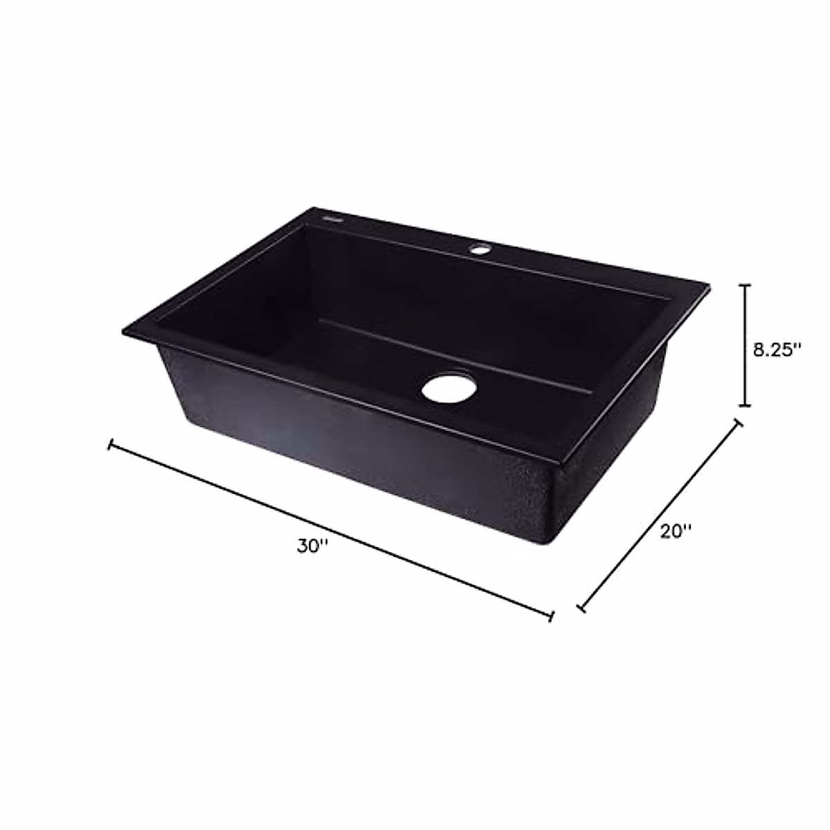 ALFI brand AB3020DI-BLA Drop-In Single Bowl Granite Composite Kitchen Sink, 30", Black