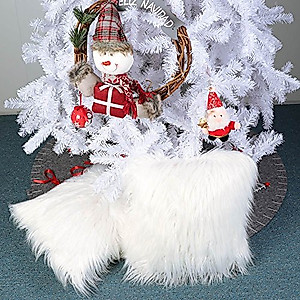 AerWo Fur Throw Pillows Fluffy Pillow Covers, Set of 2 Faux Plush Cushion New Luxury Series Merino Style Decorative Pillows Case for Couch Bed Living Room Car Chair, 18" x 18" (Off-White)