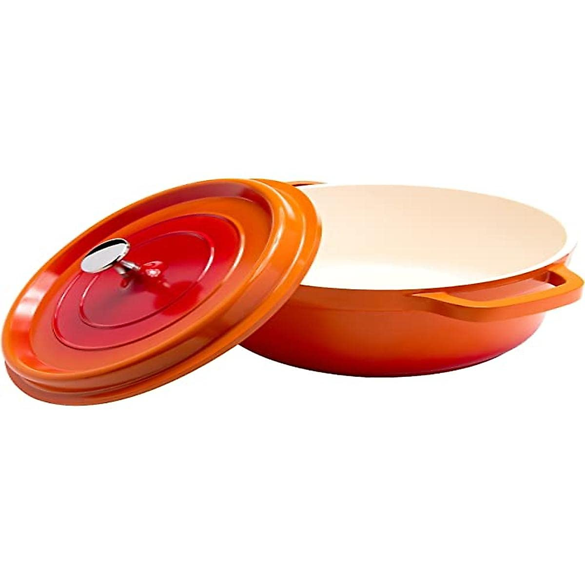 Mundial Cast-Aluminum Dutch Oven 4 Qt., Large Dutch Oven Pot with Lid & Handles for All Stoves Including Induction – Dishwasher- & Oven-Safe Casserole Cookware with Nonstick Ceramic Enamel, Orange