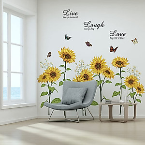 Runtoo Sunflower Butterfly Wall Art Stickers Flower Live Laugh Love Quotes Wall Decals Kids Bedroom Living Room Nursery Wall Decor