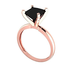 2.0 ct Princess Cut Solitaire Natural Black Onyx Engagement Wedding Bridal Promise Anniversary Ring 18K Rose Gold Size 3.5