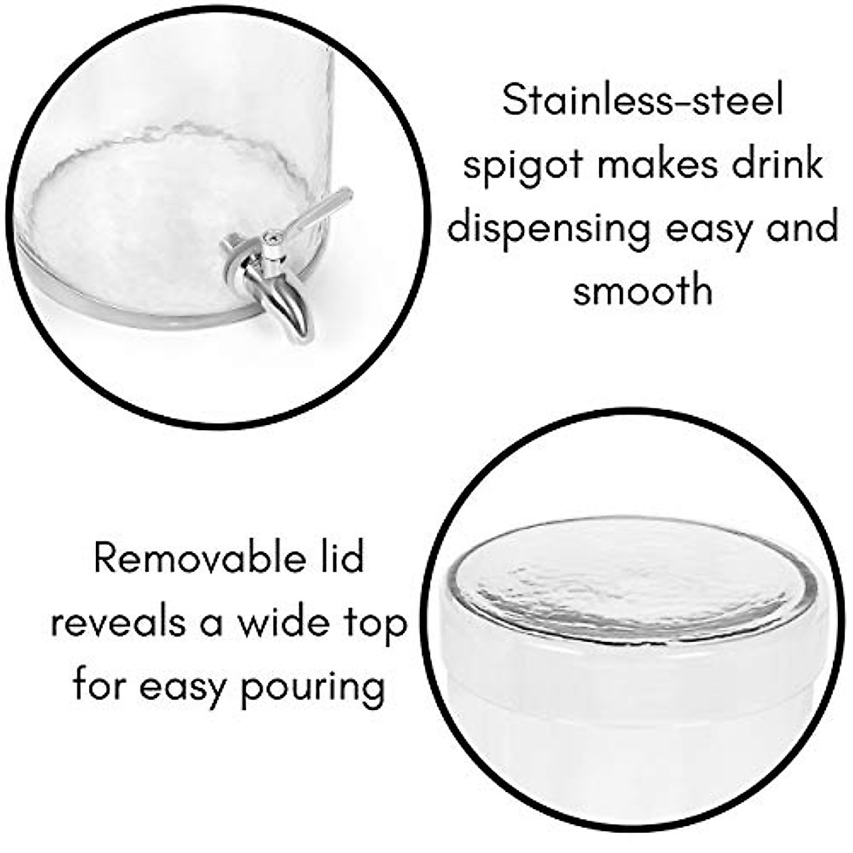 BIRDROCK HOME 1.5 Gallon Beverage Dispenser with Lid - Hammered Glass - Stainless Steel Spigot - Decorative Round Jar for Drinks - Lemonade Sangria Tea Water Drink Jar Jug - Home Parties