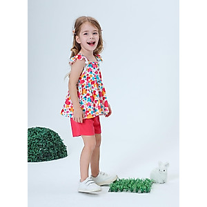 Popshion Girls Valentine's Day Outfit Toddler Girls Summer Clothes 2 Piece Set Heart Ruffle Sleeveless Shirt and Red Short Clothing Set Size 3t/6653