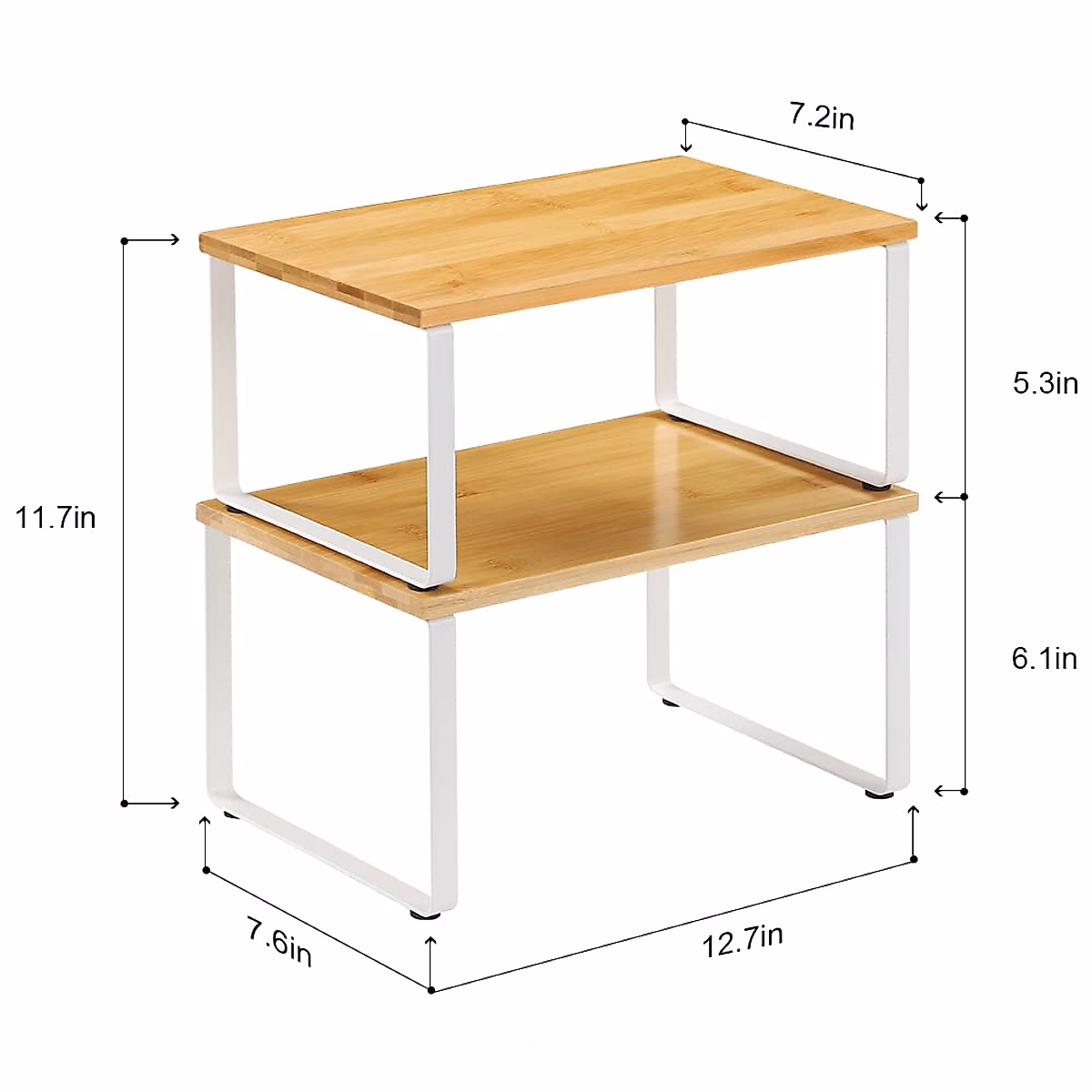 NEX Bamboo Kitchen Cabinet and Counter Shelf Organizer, Stackable & Expandable, Set of 4, White and Natural