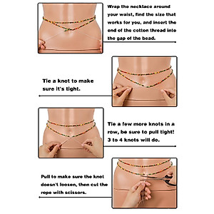 ELABEST 50inch Plus Size African Waist Beads Stone Belly Chain Non-Stretching Tie-on Bead Body Jewelry Accessories for Women and Girls (YZM-D4#)