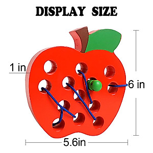 Lacing Toys for Toddlers 1-3,Wooden Threading Apple Baby Travel Toys,Montessori Education Sensory Toys Learning Fine Motor Skills, Wooden Block Puzzle Gifts for 1 2 3 Year Old Baby Kids Boys Girls