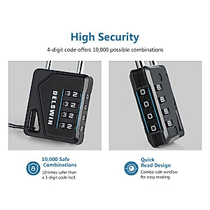 DELSWIN Combination Lock, 4 Digit Locker Lock Small Combo Lock with Name Tags for Gym School, Number Code Padlock for Outdoor Shed Fence (2Pcs)