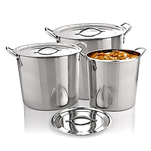 MARBELLA 6 pcs set (8/12/16) Quart Stainless Steel Stockpot with Lid Food Grade Heavy Duty Multipurpose Stock Pot for Stew, Simmering, Soup Pot, Gas and Dishwasher Safe Rust Free Cookware Silver