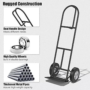 Saranya 18 Shop New Black Cart Hand Truck 660 Lbs Capacity Trolley Heavy Duty Steel with Nose Plate 2 Wheels Industrial Moving Transport Platform Workshops Supermarket 20" L x 19" W x 52" H