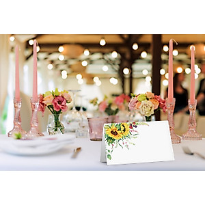 Table Place Card, Sunflower Themed Tent Style Cards, Pack of 25 Half-Fold Reception Place Card, Perfect for Sunflower Party, Wedding, Bridal & Baby Shower, Birthday, Banquet and Special Events A21