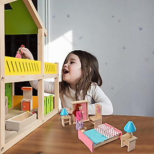 Wooden Dollhouse Furniture Doll House Furnishings with 8 Pieces Winning Doll Family Set, Dollhouse Accessories for Miniature Dollhouse, Family Figures Imaginative Play Toy (Cute Style)