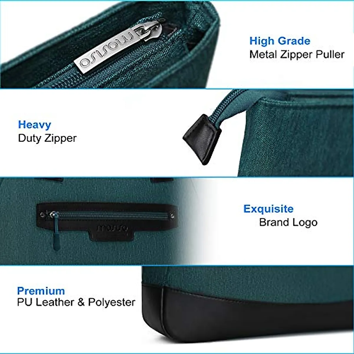 MOSISO Laptop Tote Bag (17-17.3 inch), Lightweight PU & Polyester Women Work Travel Shopping Carrying Shoulder Handbag with Compartment, Deep Teal